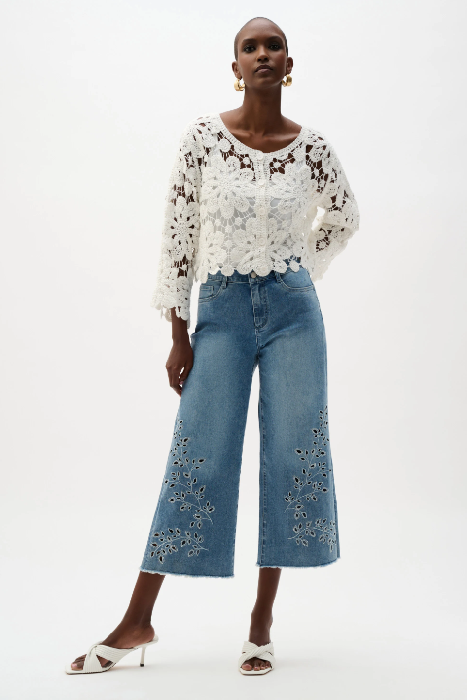 Joseph Ribkoff Crochet Boxy Cardigan | Vanilla | 262958 – Labels By The Bay