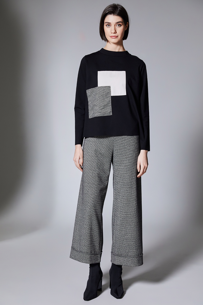 Peruzzi Houndstooth Turn Up Trouser | Black | W25518 – Labels By The Bay