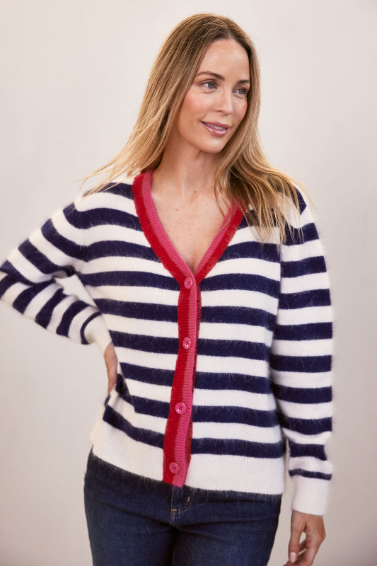 See Saw Angora Stripe Cardigan | Navy/Snow – Labels By The Bay