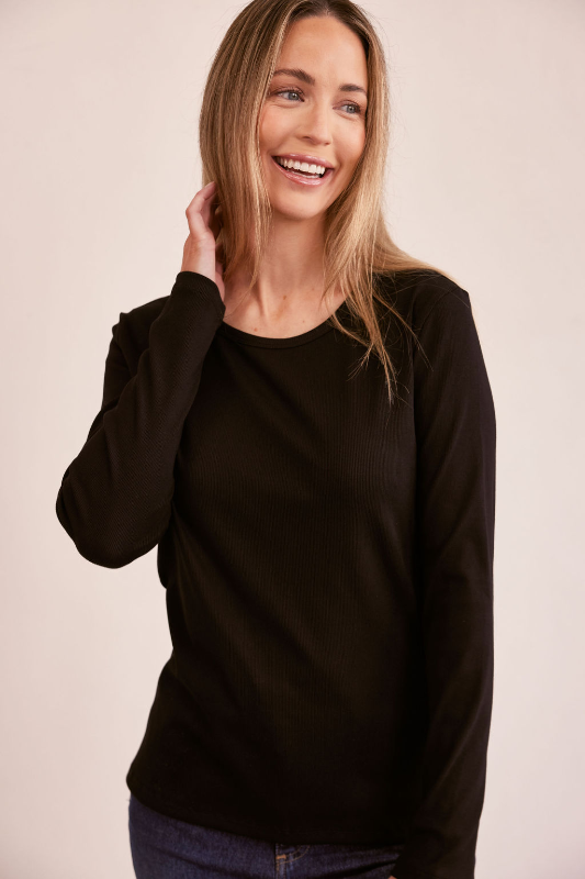 See Saw Long Sleeve Ribbed Top | Black – Labels By The Bay