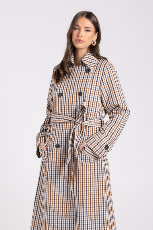 Two T's Check Trench | Brown Check – Labels By The Bay
